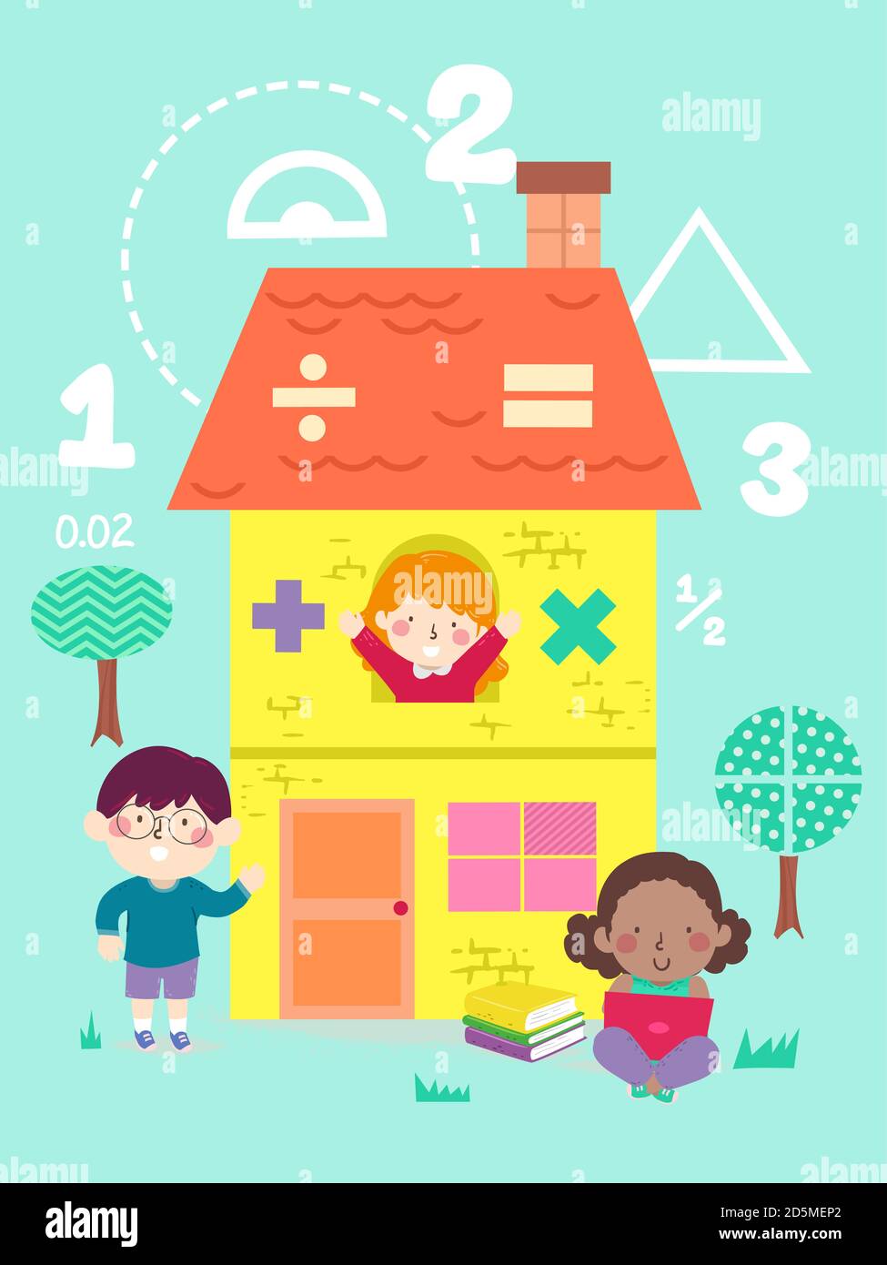 Illustration of Kids with 123 and Other Math Elements Stock Photo - Alamy