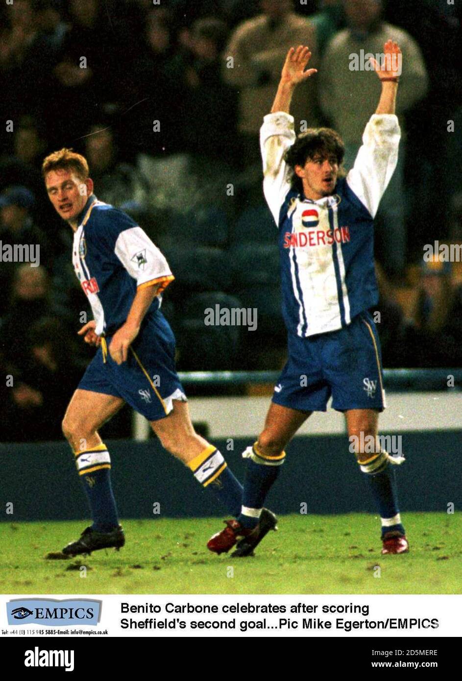 Benito Carbone celebrates after scoring Sheffield's second goal Stock ...