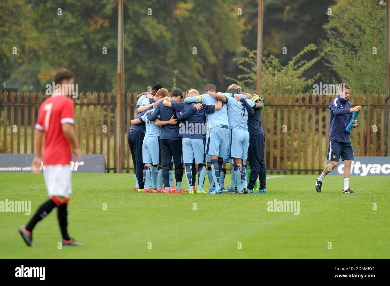 Manchester City pre-match huddle Stock Photo - Alamy