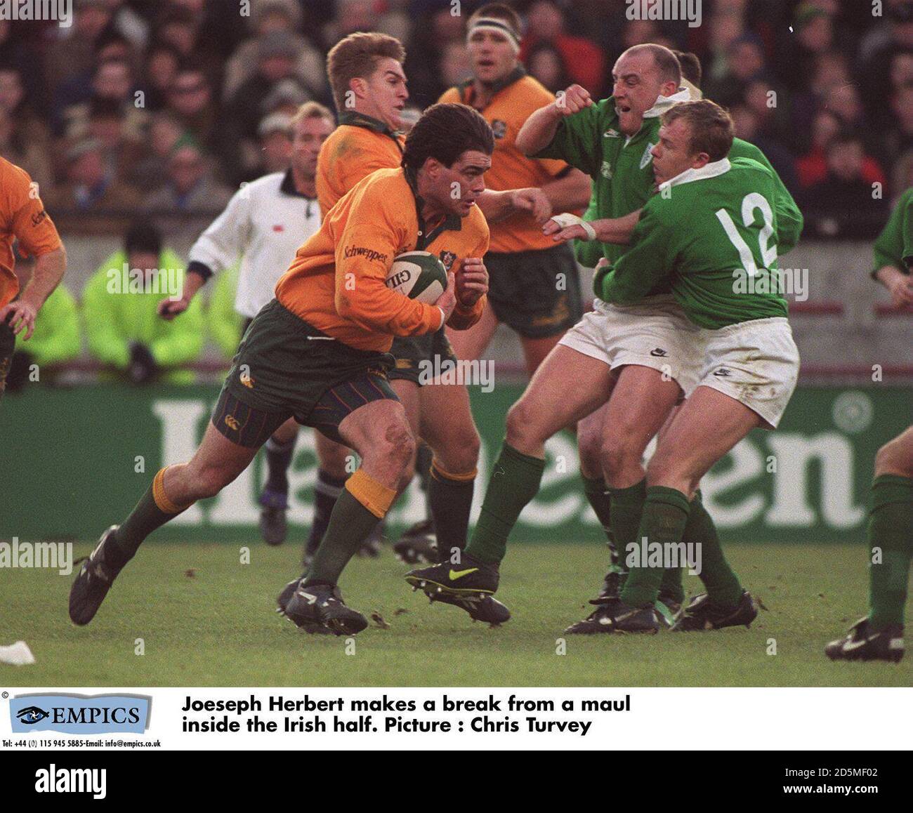 Joeseph Herbert makes a break from a maul inside the Irish half ...