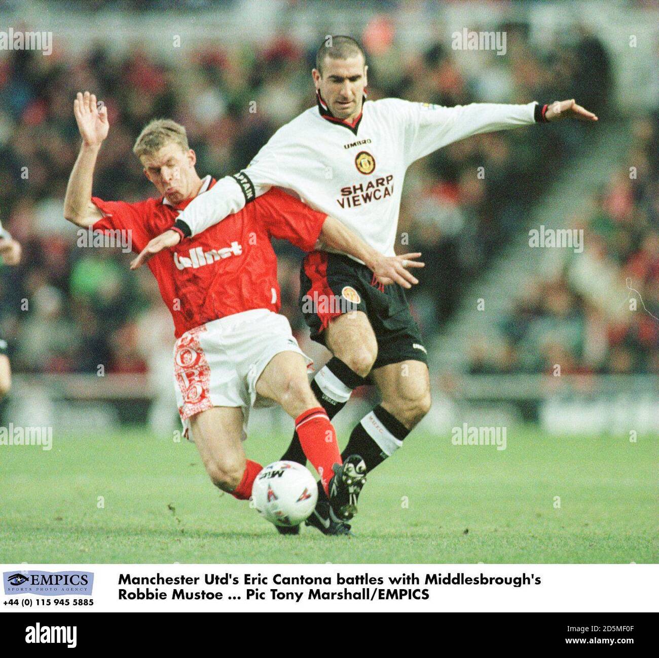 Manchester United's Eric Cantona battles with Middlesbrough's Robbie ...