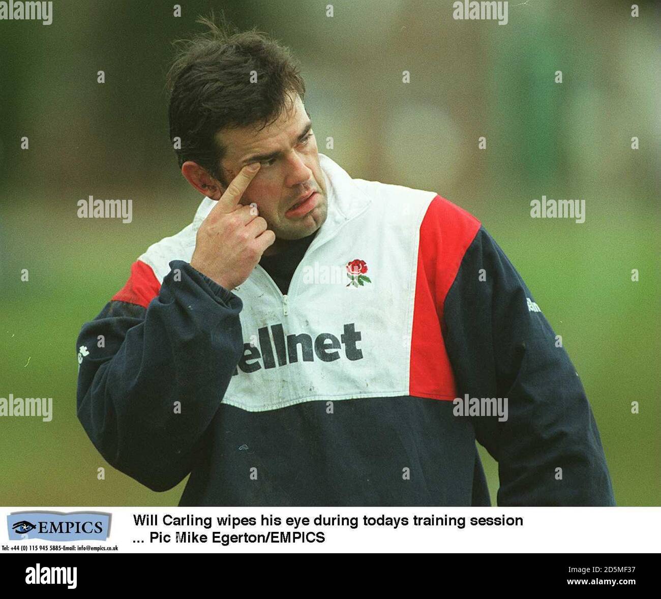 Will Carling wipes his eye during todays training session Stock Photo ...
