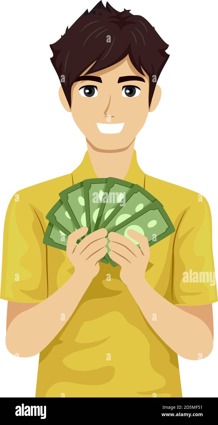 Illustration of a Teenage Guy Counting Money Earned From Job Stock ...