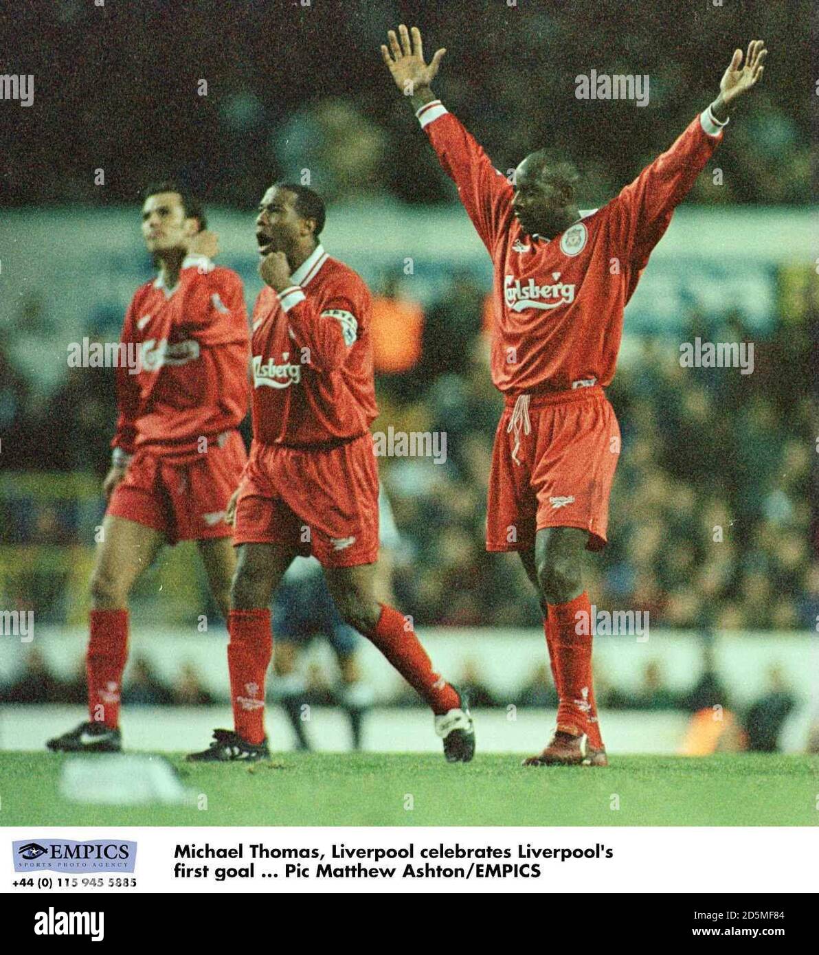 Michael Thomas, Liverpool celebrates Liverpool's first goal Stock Photo ...
