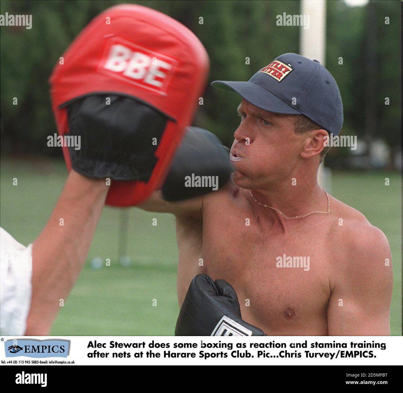 Alec Stewart does some boxing as a reaction and stamina training after ...