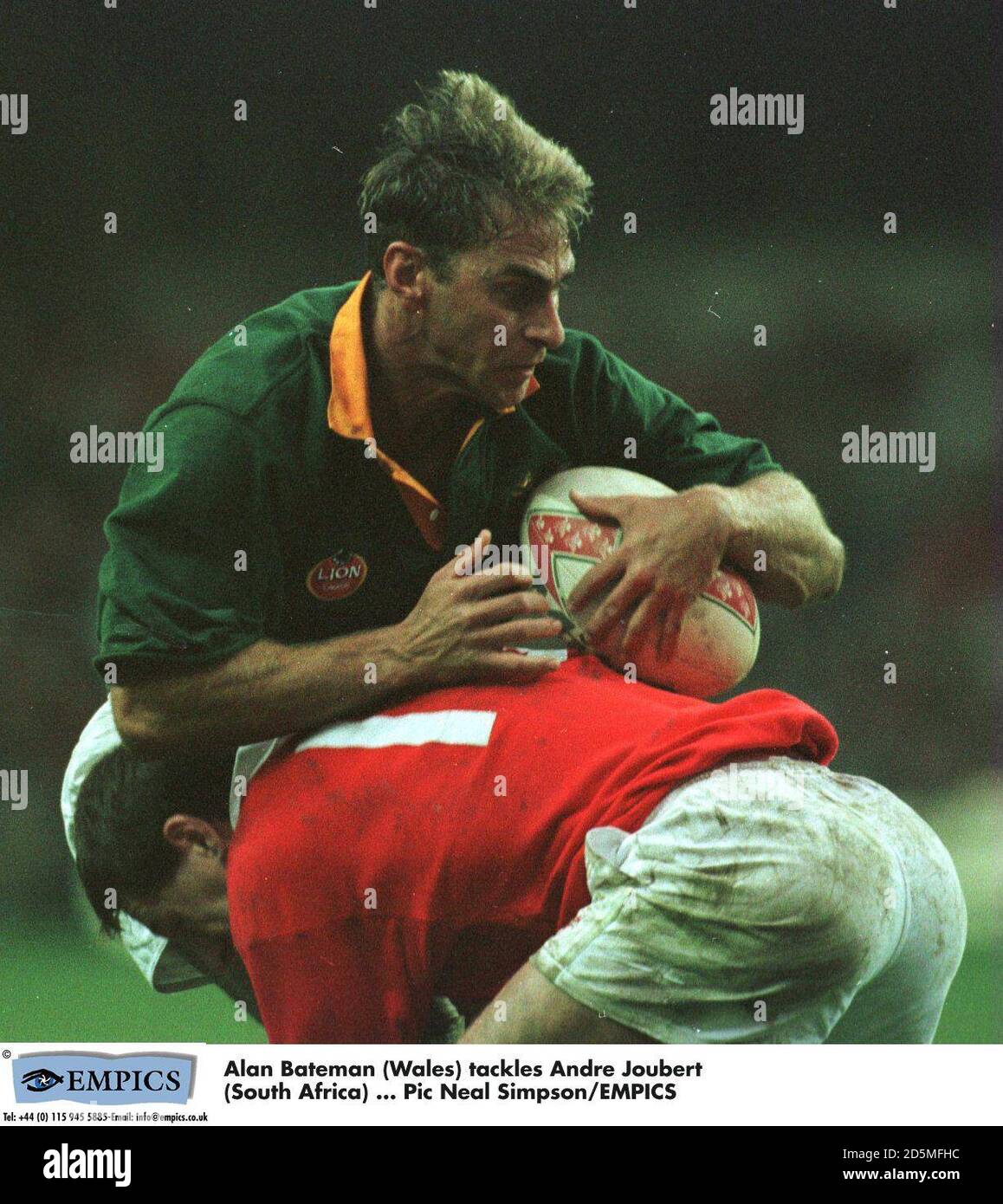 Alan Bateman (Wales) tackles Andre Joubertr(South Africa Stock Photo ...