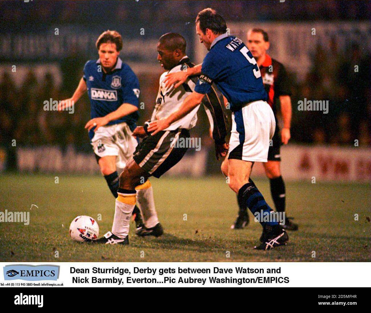 Dean Sturridge, Derby gets between Dave Watson and Nick Barmby, Everton ...