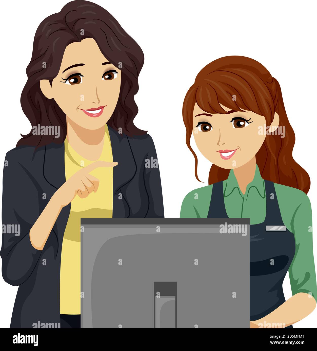 Illustration of a Teenage Girl Working as a Cashier and a Girl Manager ...