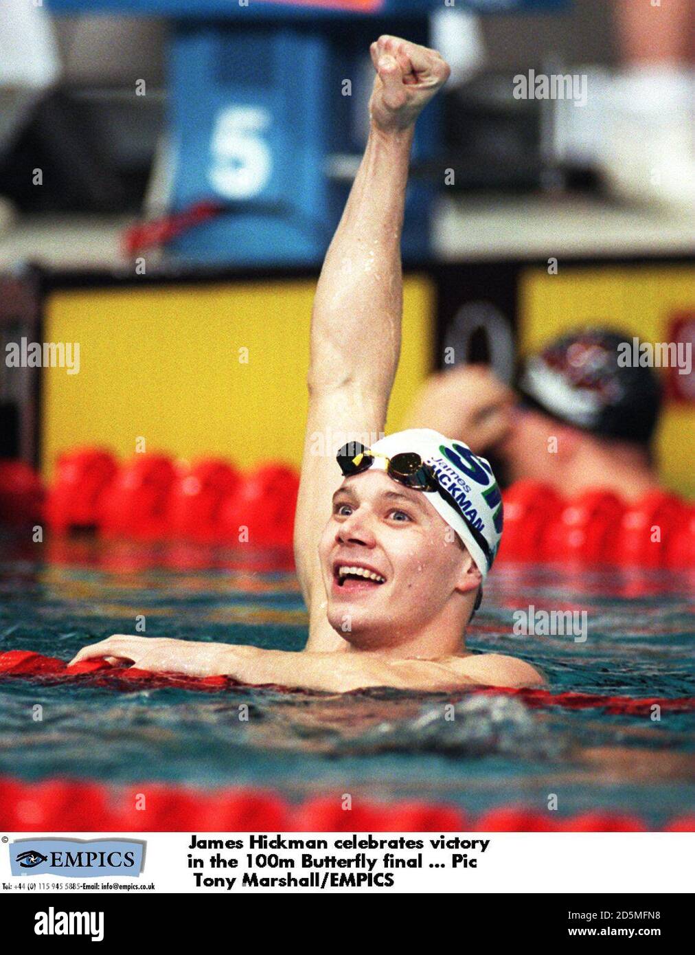 James Hickman celebrates victory in the 100m Butterfly final Stock ...