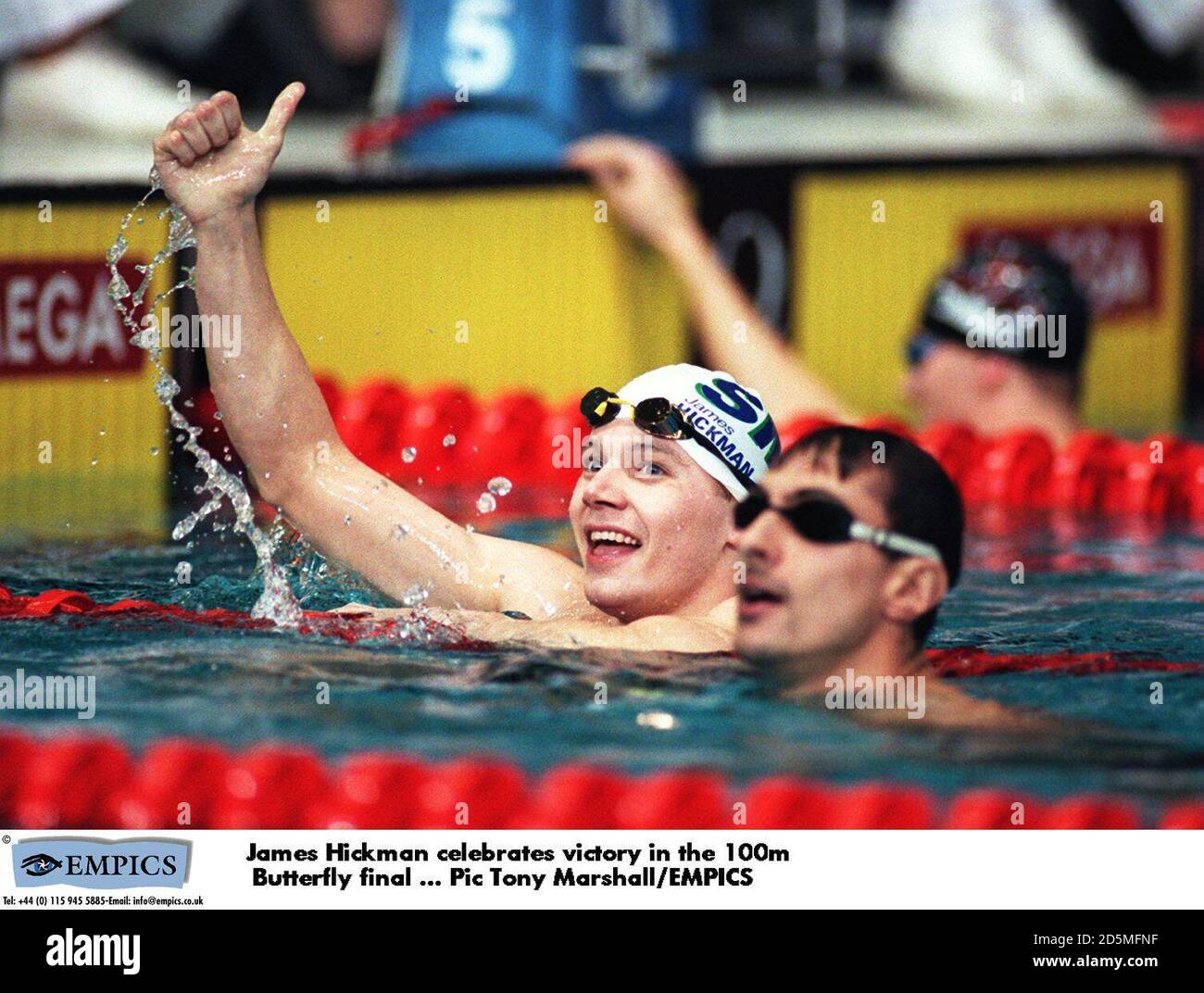 James Hickman celebrates victory in the 100m Butterfly final Stock ...