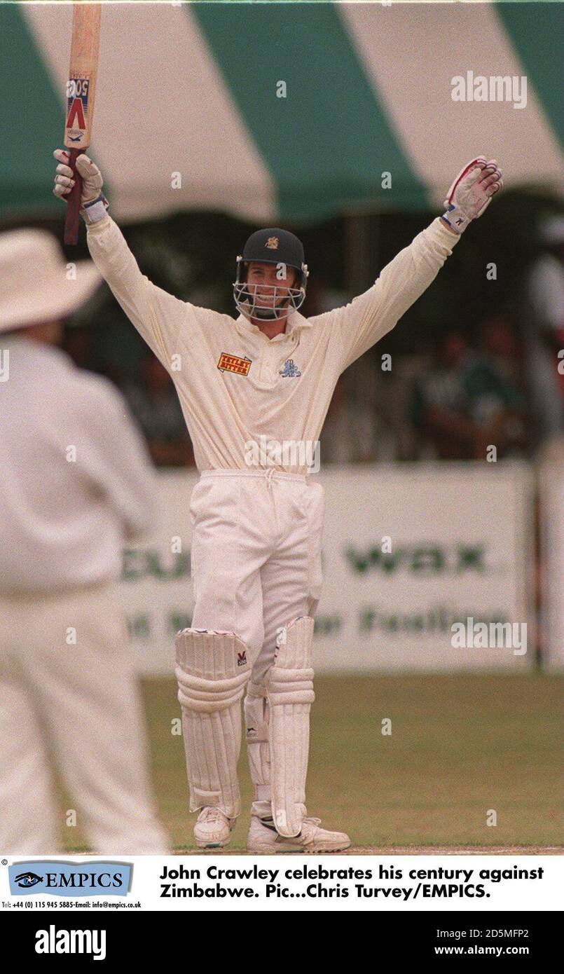 John Crawley celebrates his century against Zimbabwe at the Queens Club ...