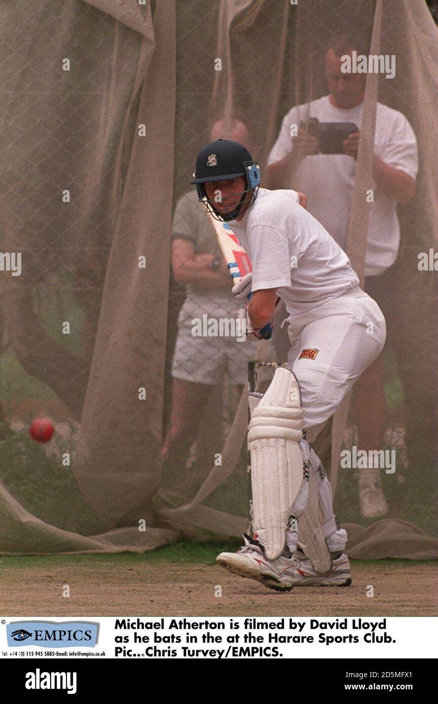 Michael Atherton is filmed by David Lloyd as he bats in the nets during ...