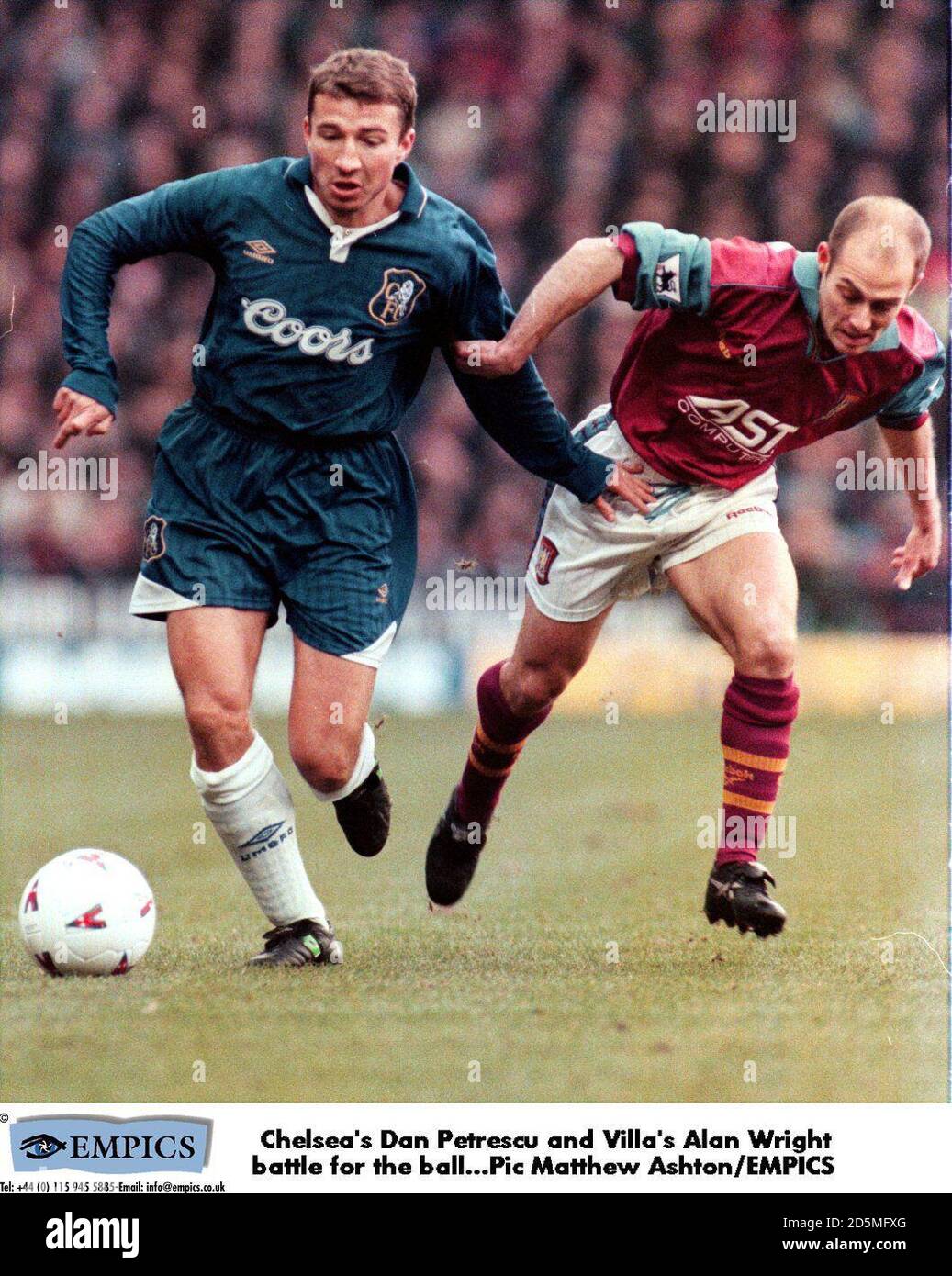 Chelsea's Dan Petrescu and Villa's Alan Wright battle for the ball ...