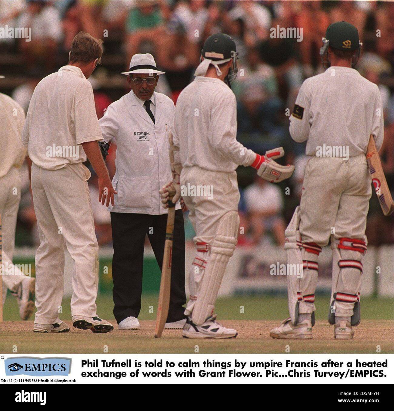 Phil Tufnell is told to calm things by umpire Francis after a heated ...