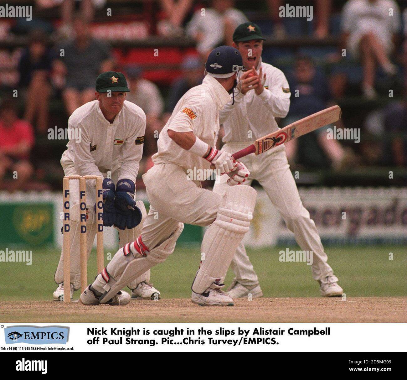 Nick Knight is caught in the slips by Alistair Campbell off Paul Strang ...