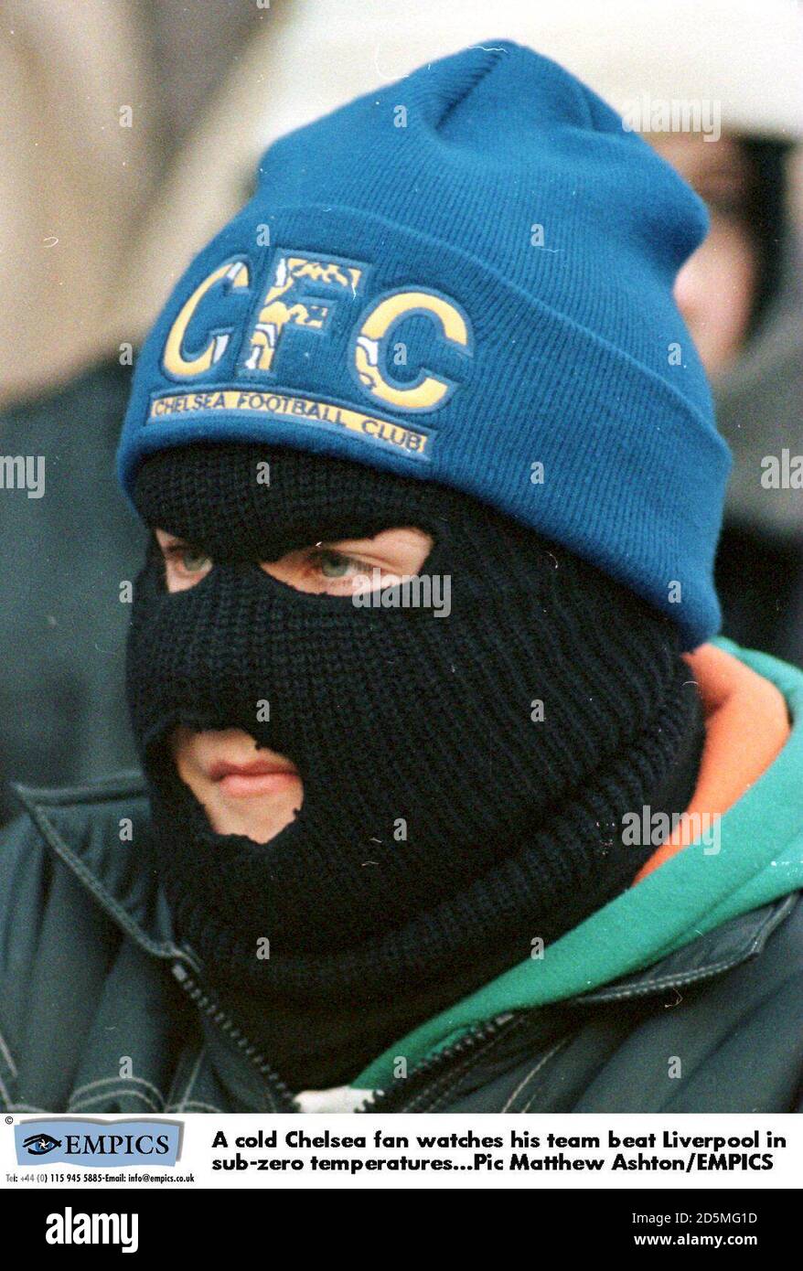 A cold Chelsea fan watches his team beat Liverpool in sub-zero ...