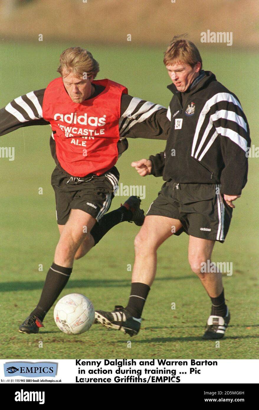 Kenny Dalglish and Warren Barton in action during training Stock Photo ...