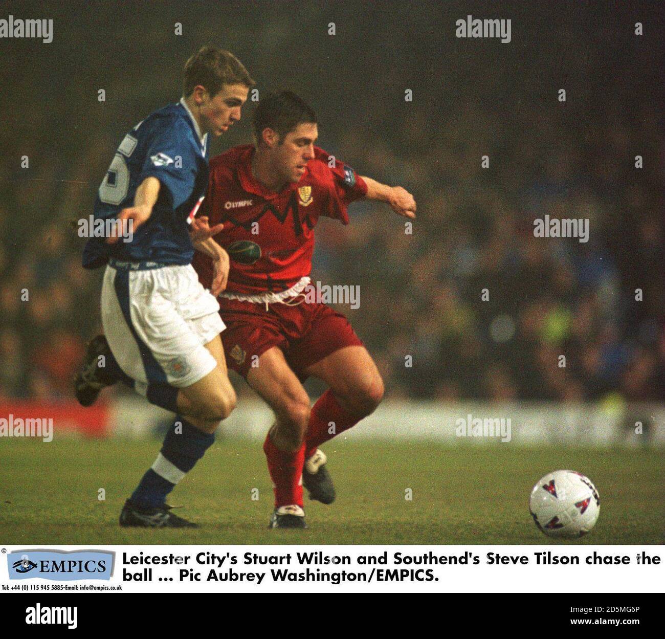 Leicester City's Stuart Wilson and Southend's Steve Tilson chase the ...
