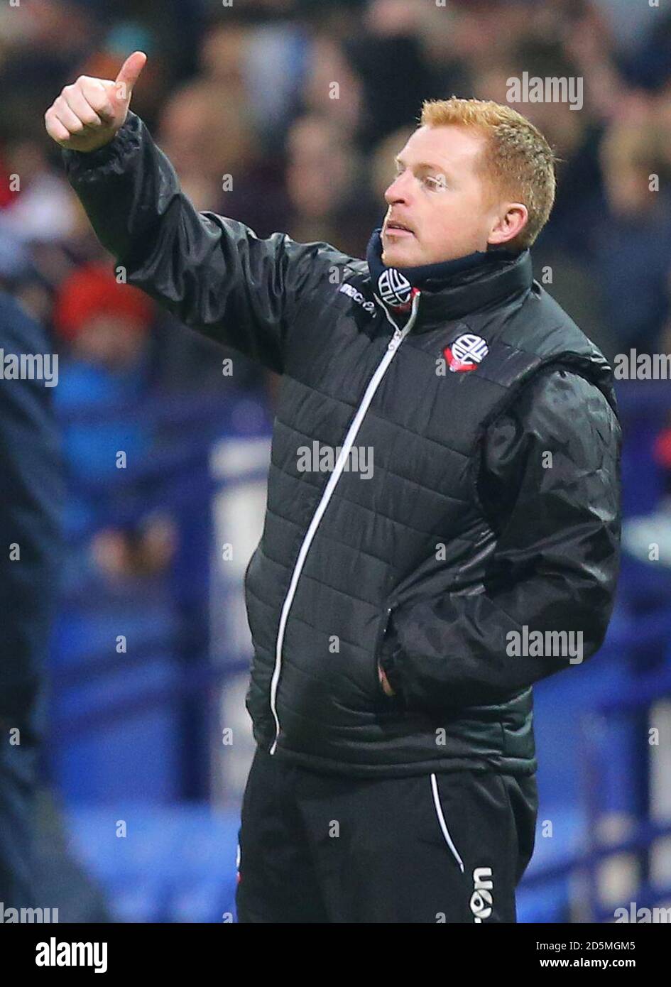 Bolton Wanderers manager Neil Lennon gives the thumbs up Stock Photo ...