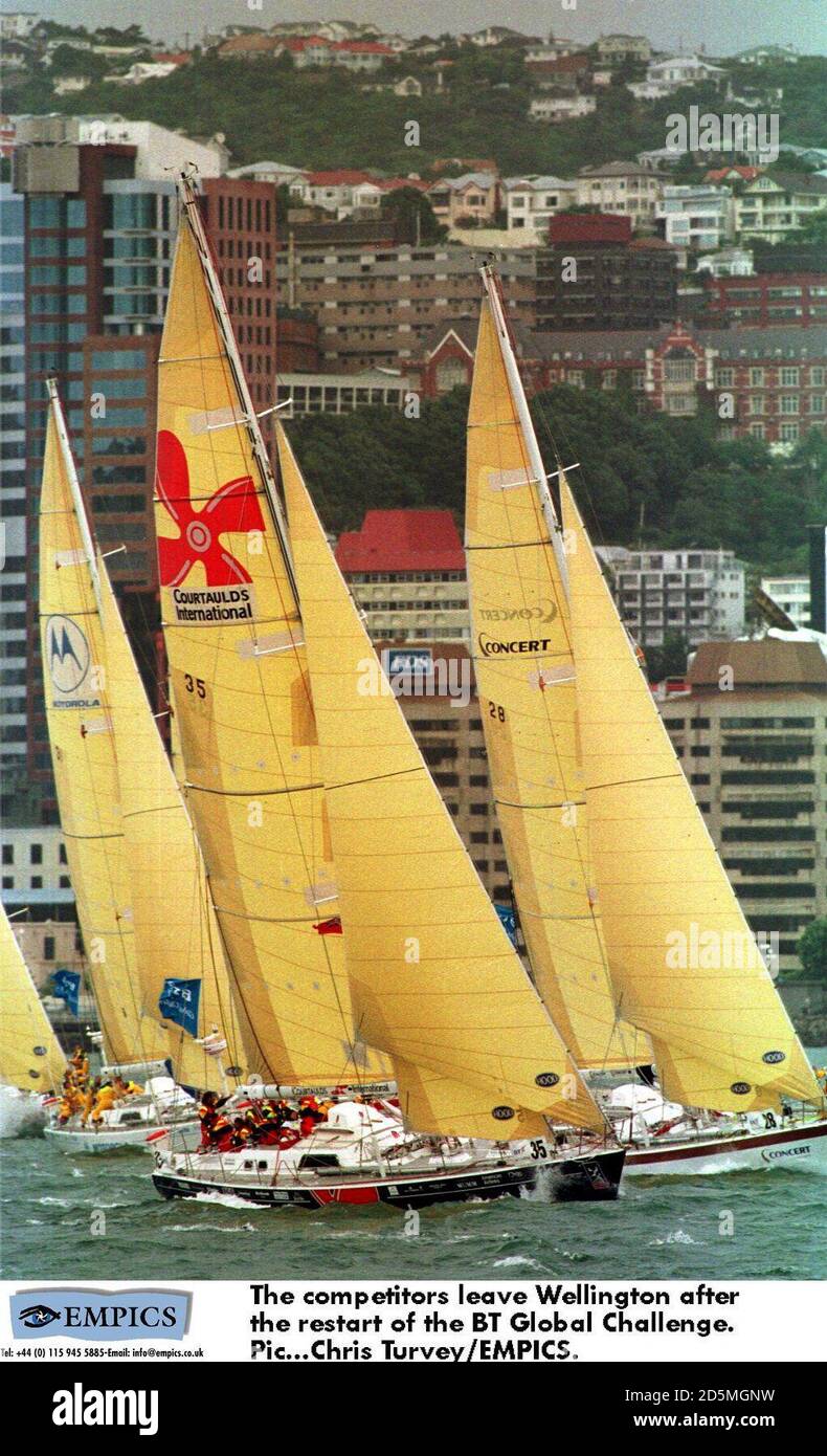 The competitors leave Wellington after the restart of the BT Global ...