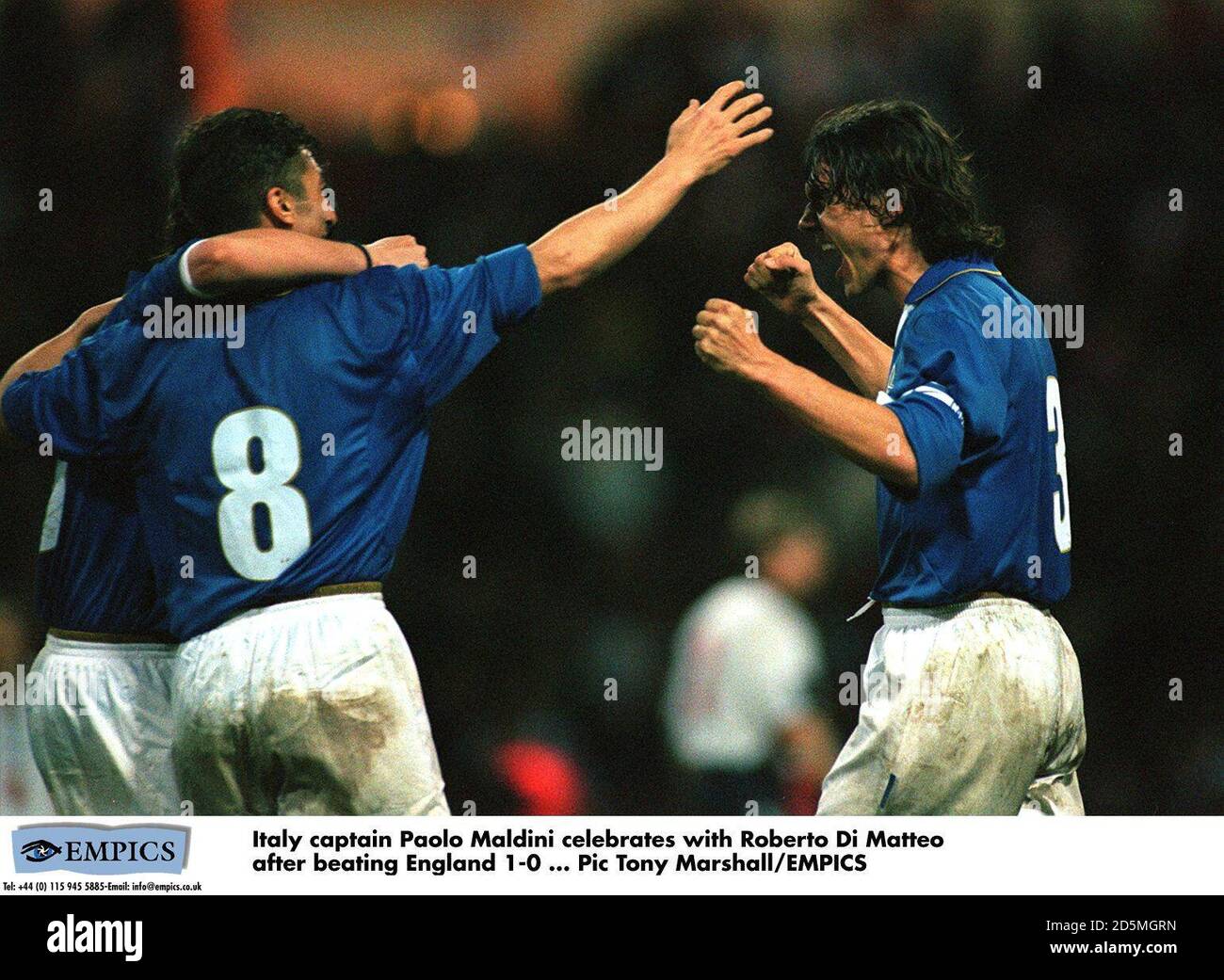 Italy captain Paolo Maldini celebrates with Roberto Di Matteo after ...