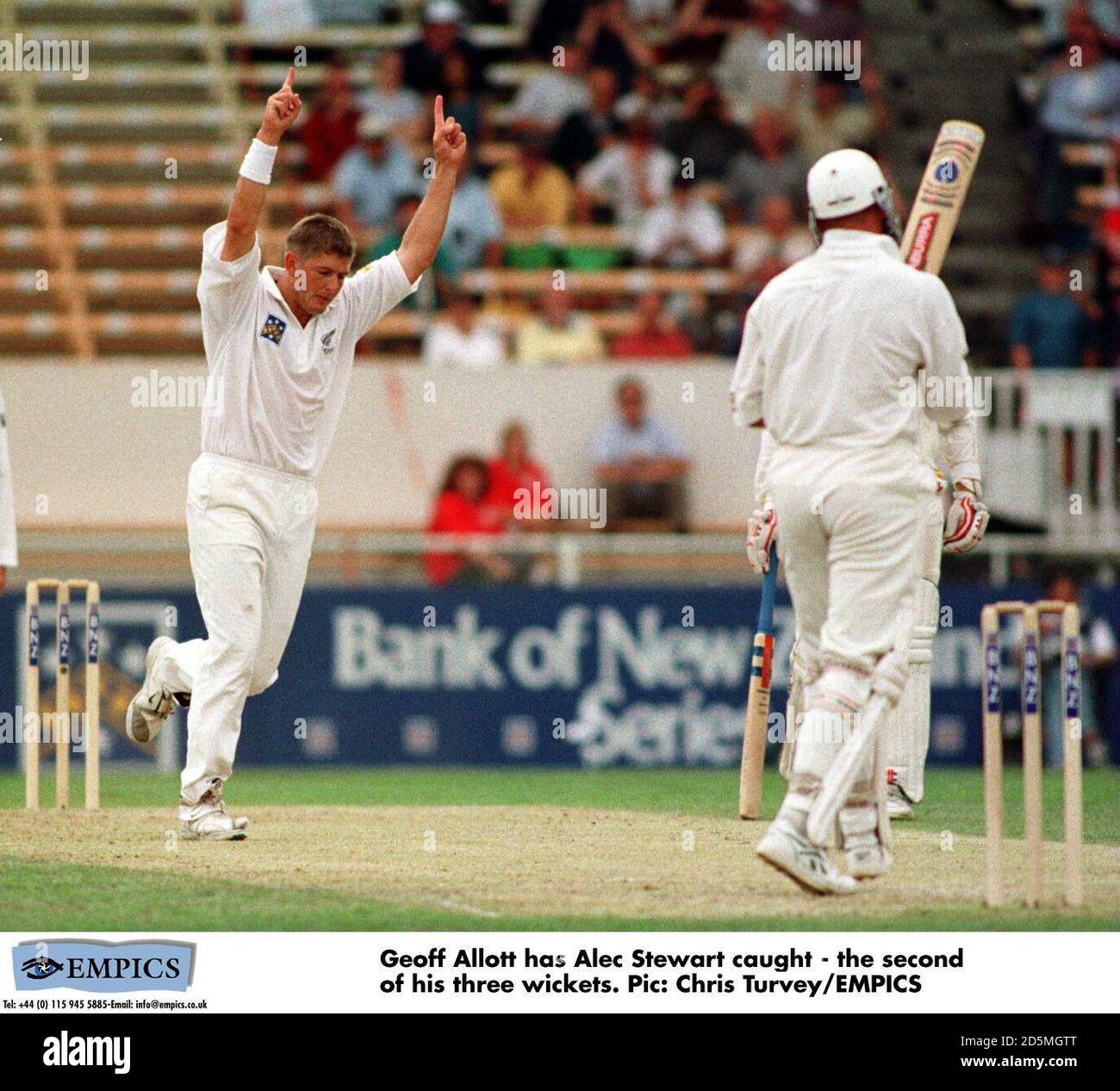 Geoff Allott has Alec Stewart caught - the second of his three wickets ...