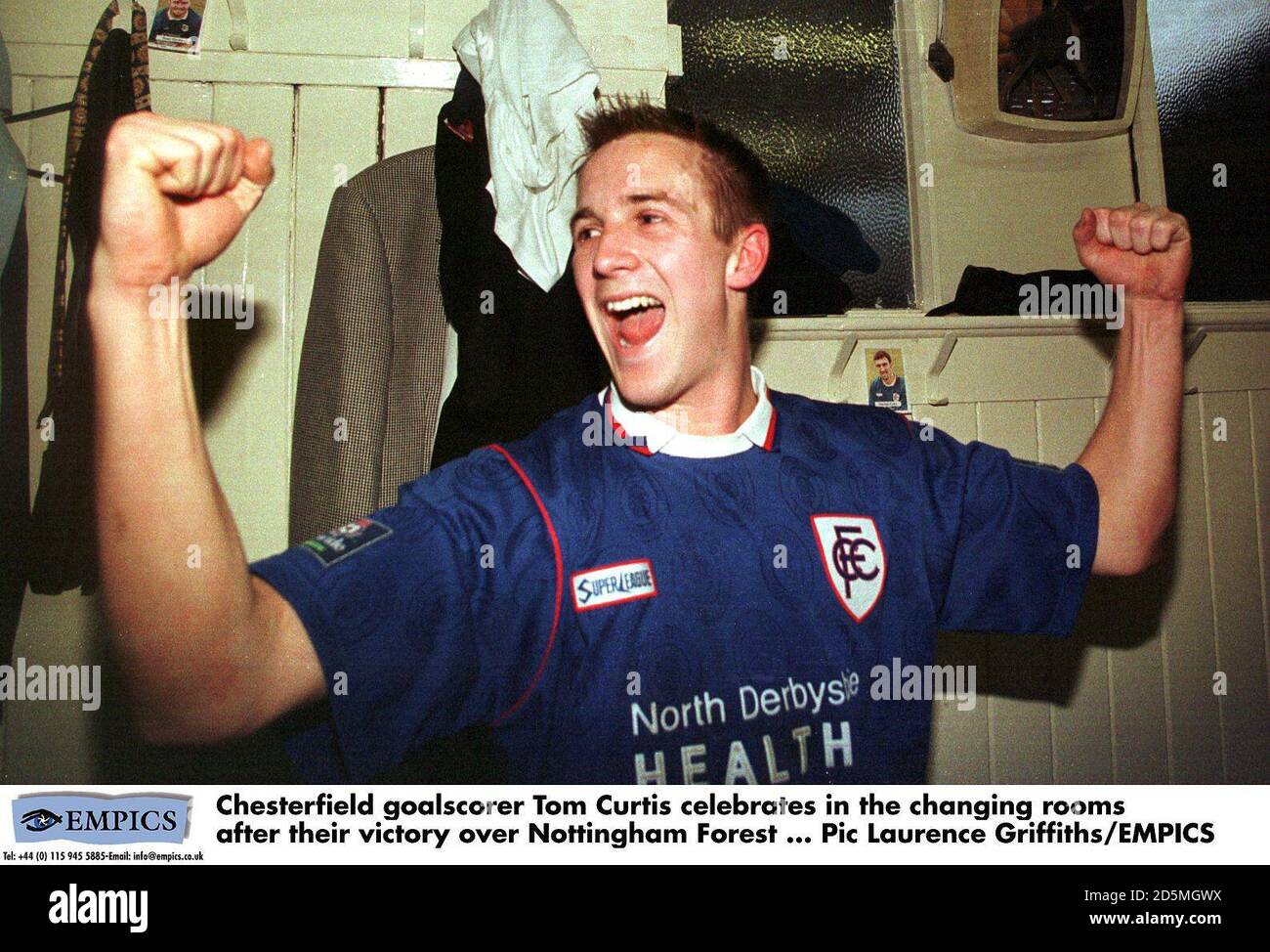 Chesterfield goalscorer Tom Curtis celebrates in the changing rooms ...