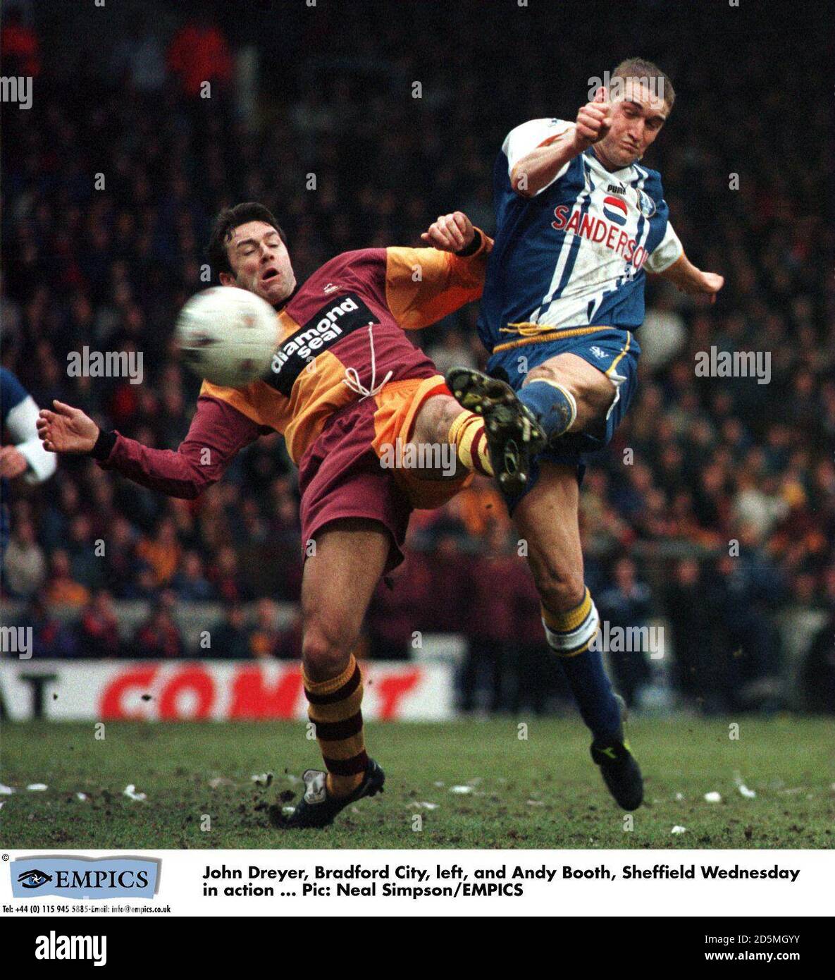 John Dreyer, Bradford City, left, and Andy Booth, Sheffield Wednesday ...