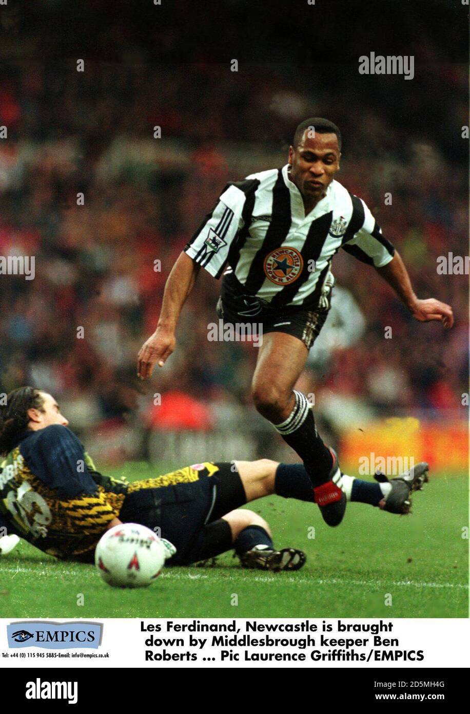 Les Ferdinand, Newcastle is brought down by Middlesbrough keeper Ben ...