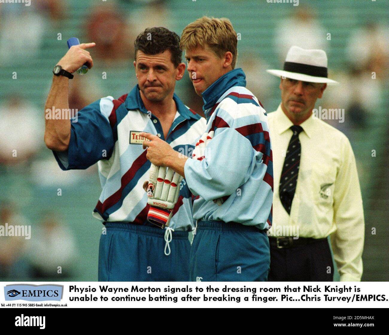 Physio Wayne Morton signals to the dressing room that Nick Knight is ...