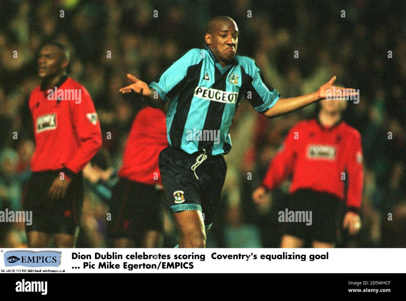 Dion Dublin celebrates scoring Coventry's equalizing goal Stock Photo ...
