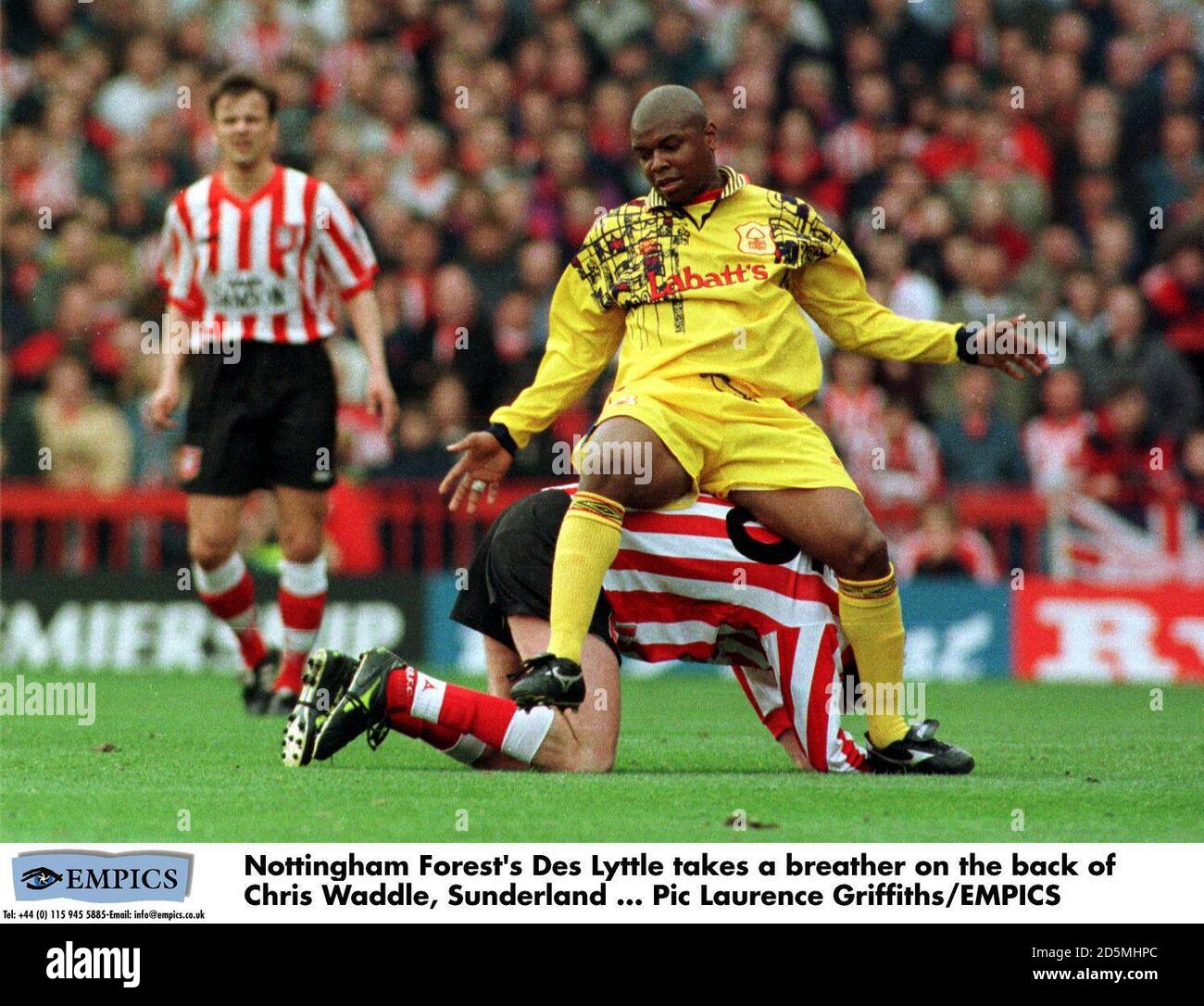 Nottingham Forest's Des Lyttle takes a breather on the back of Chris ...