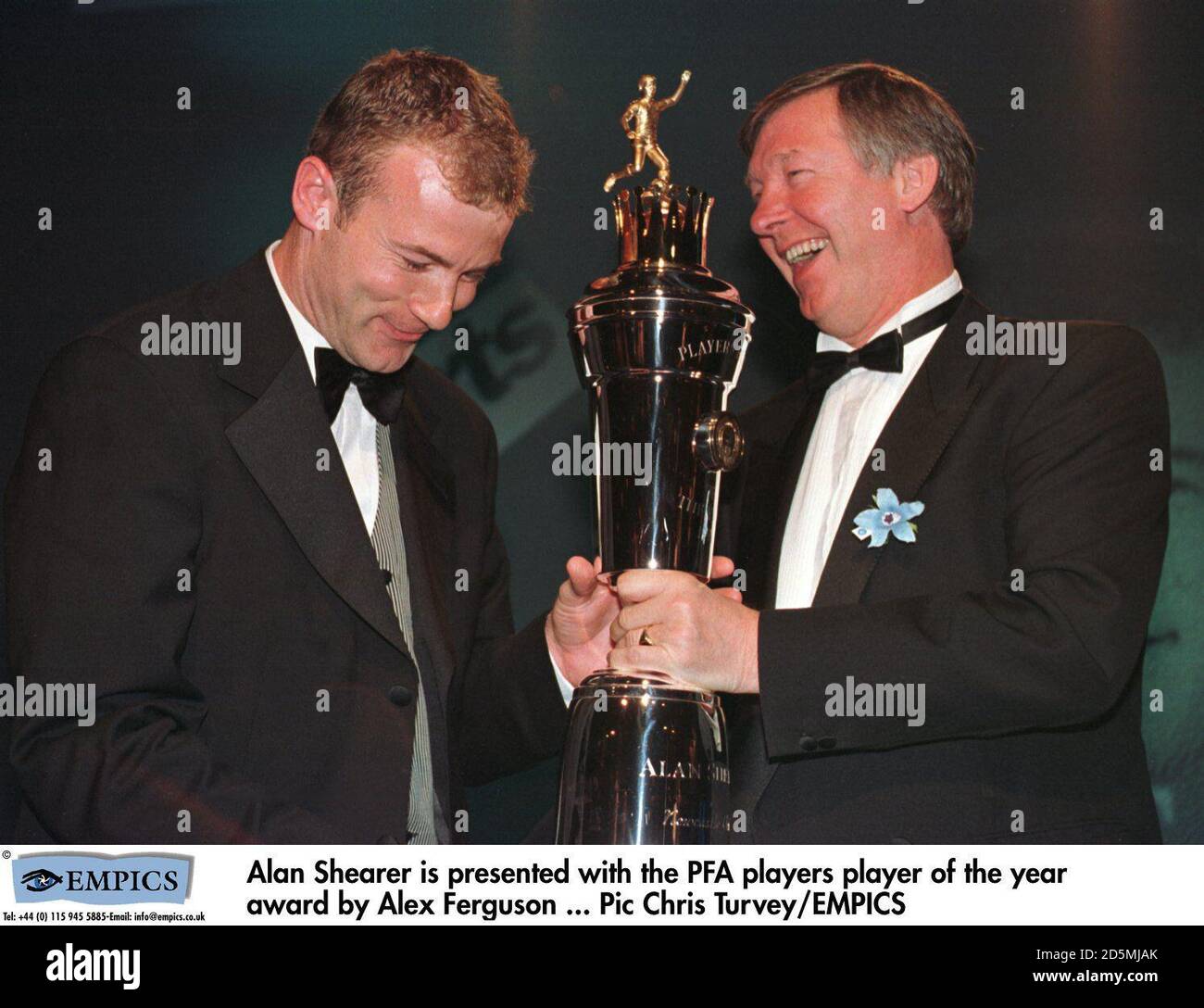 Alan Shearer is presented with the PFA Players' Player of the Year ...
