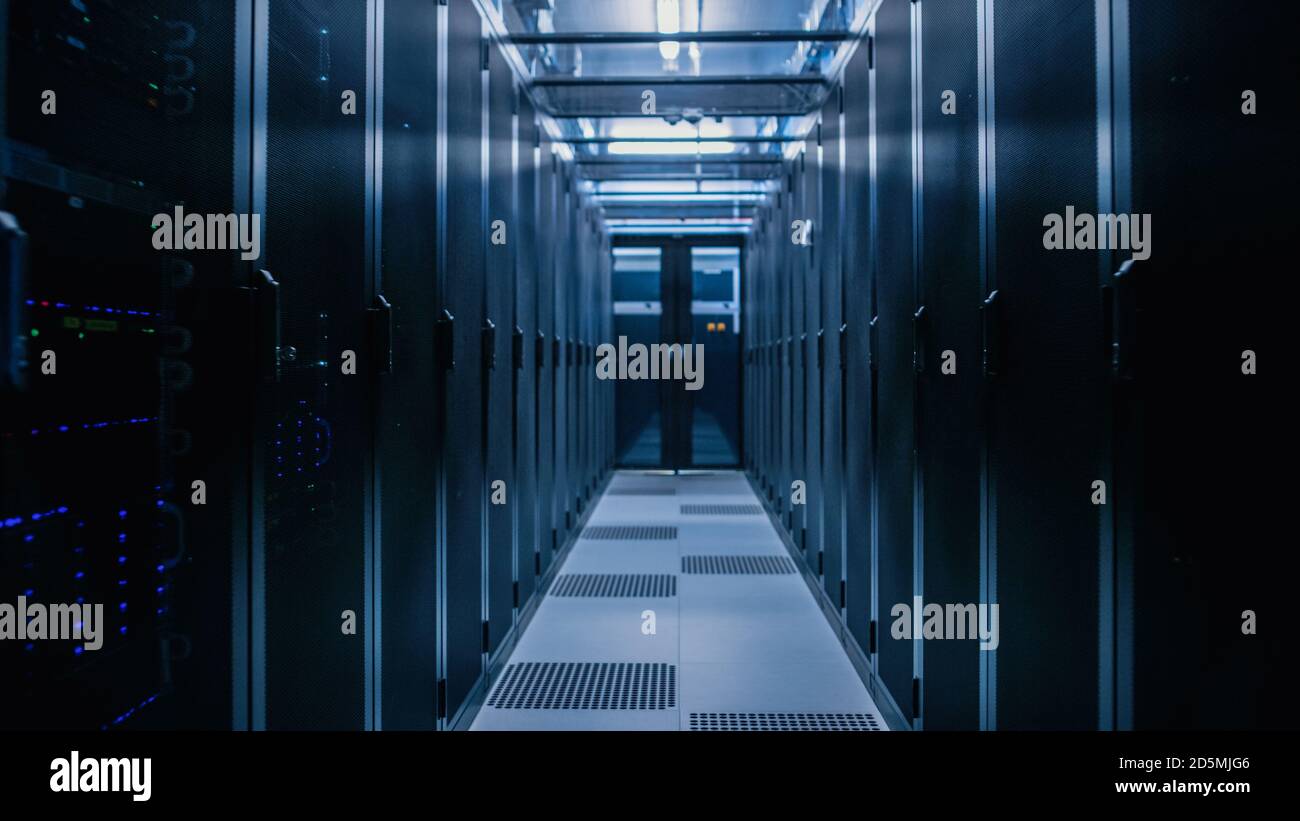 Data Center With Between Two Rows of Fully Operational Server Racks ...