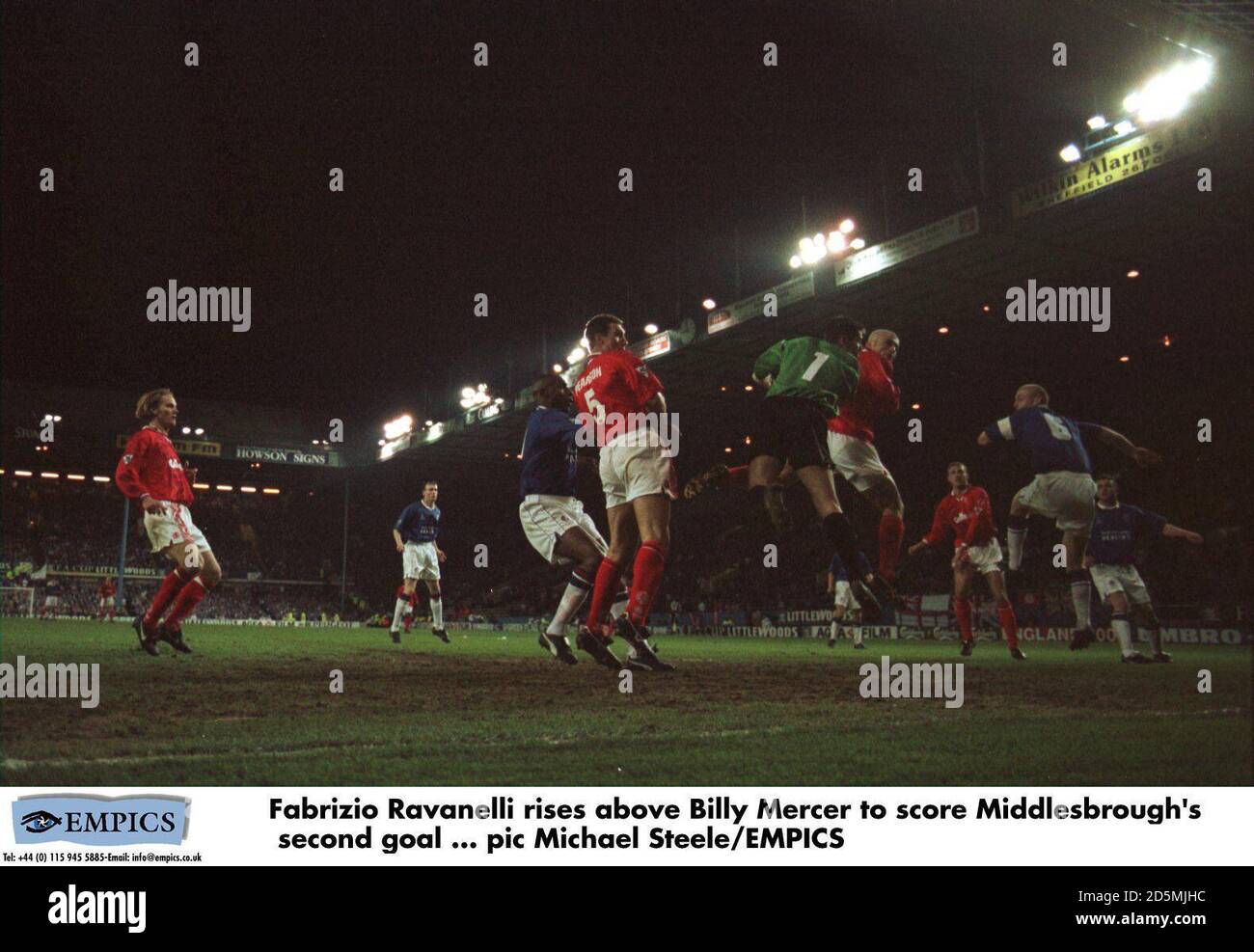 Fabrizio Ravanelli rises above Billy Mercer to score Middlesbrough's ...