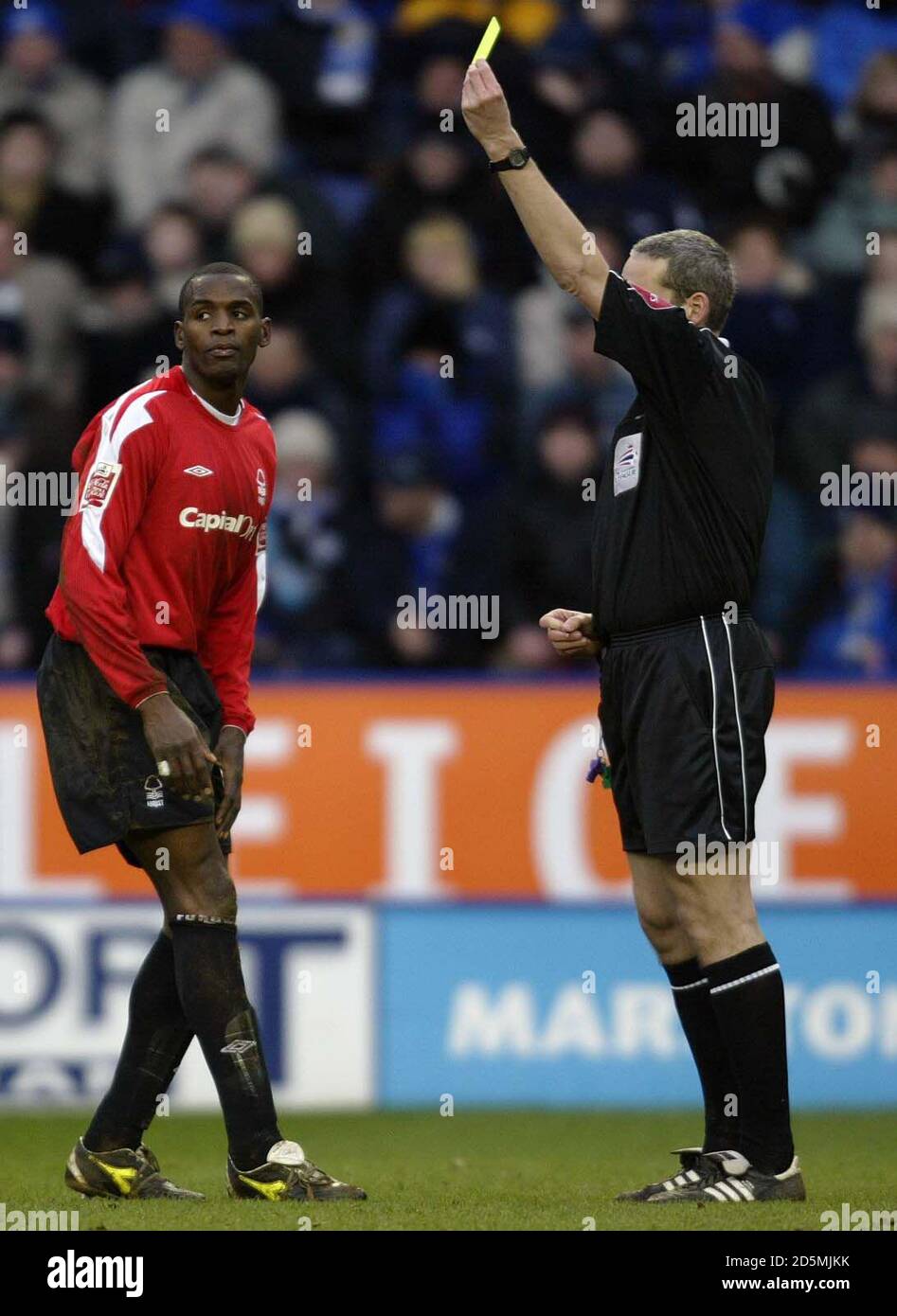Nottingham Forest's Darryl Powell is shown the yellow card for his ...