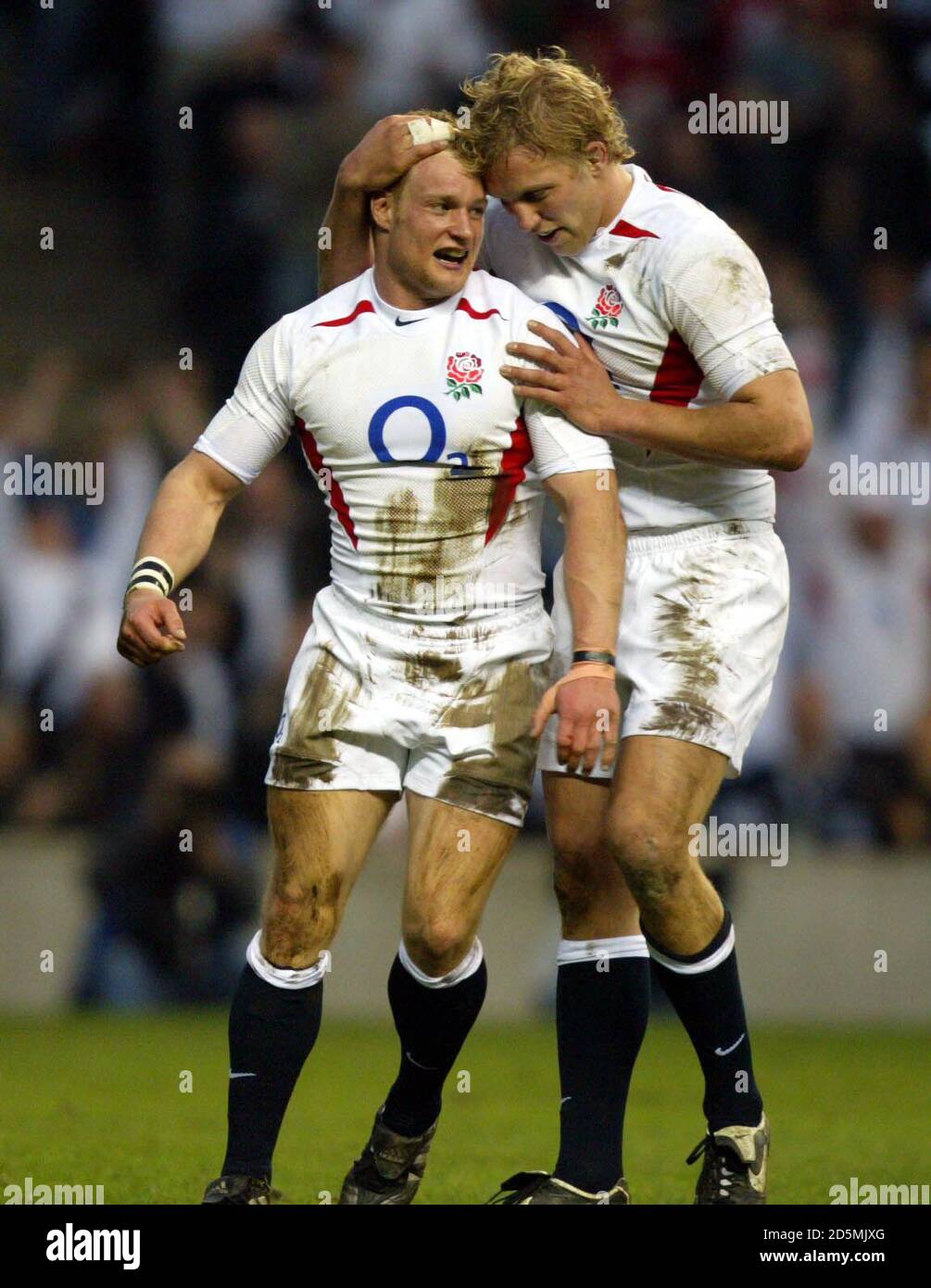 England's tryscorer Jamie Noon celebrates with Lewis Moody Stock Photo ...