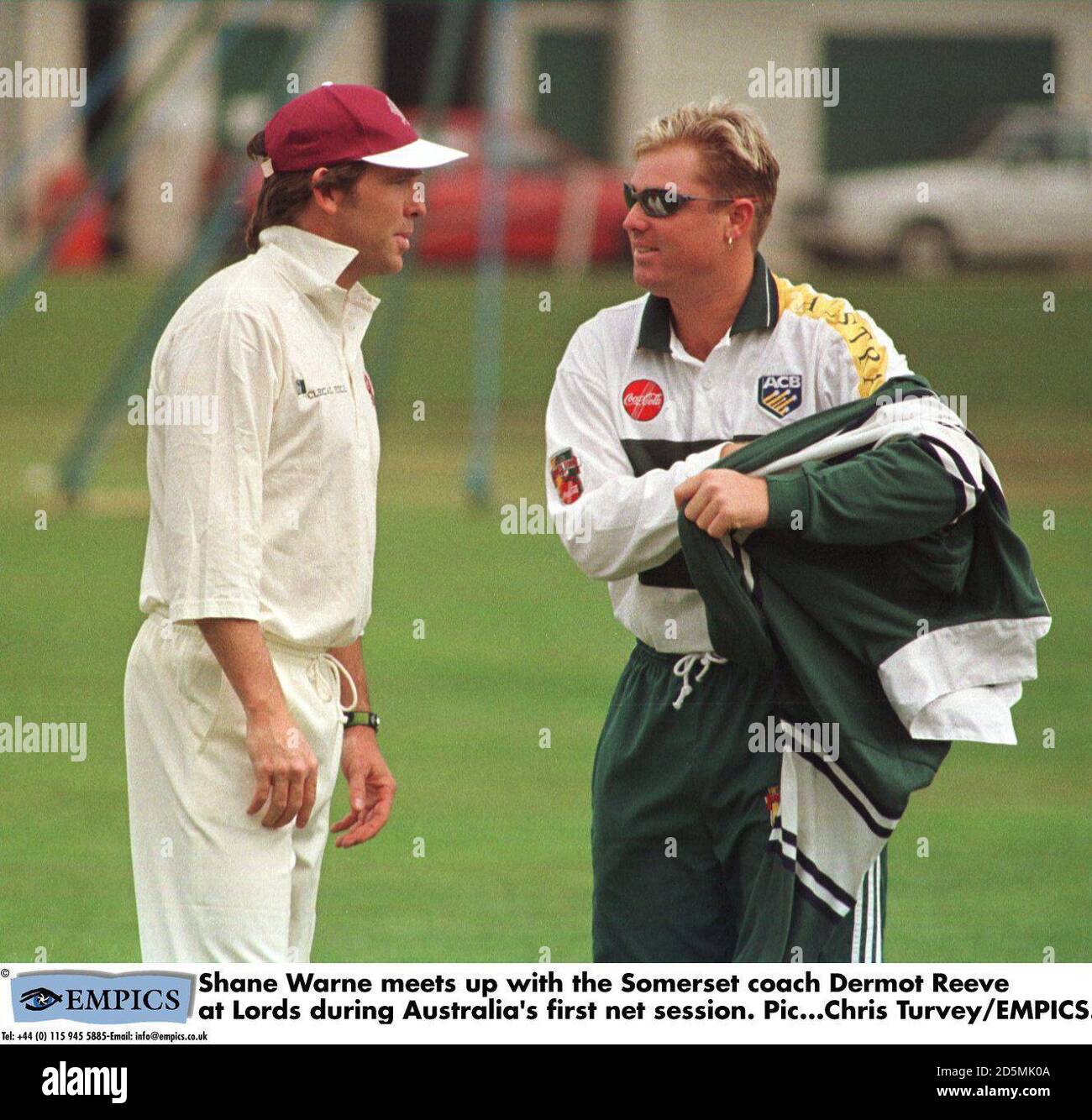 Shane Warne meets up with the Somerset coach Dermot Reeve at Lords ...