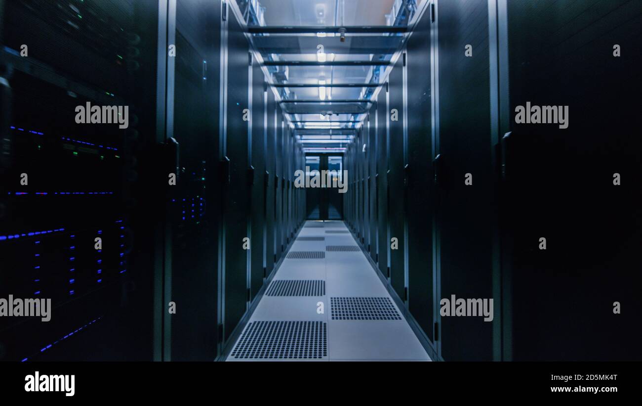 Data Center With Between Two Rows of Fully Operational Server Racks ...