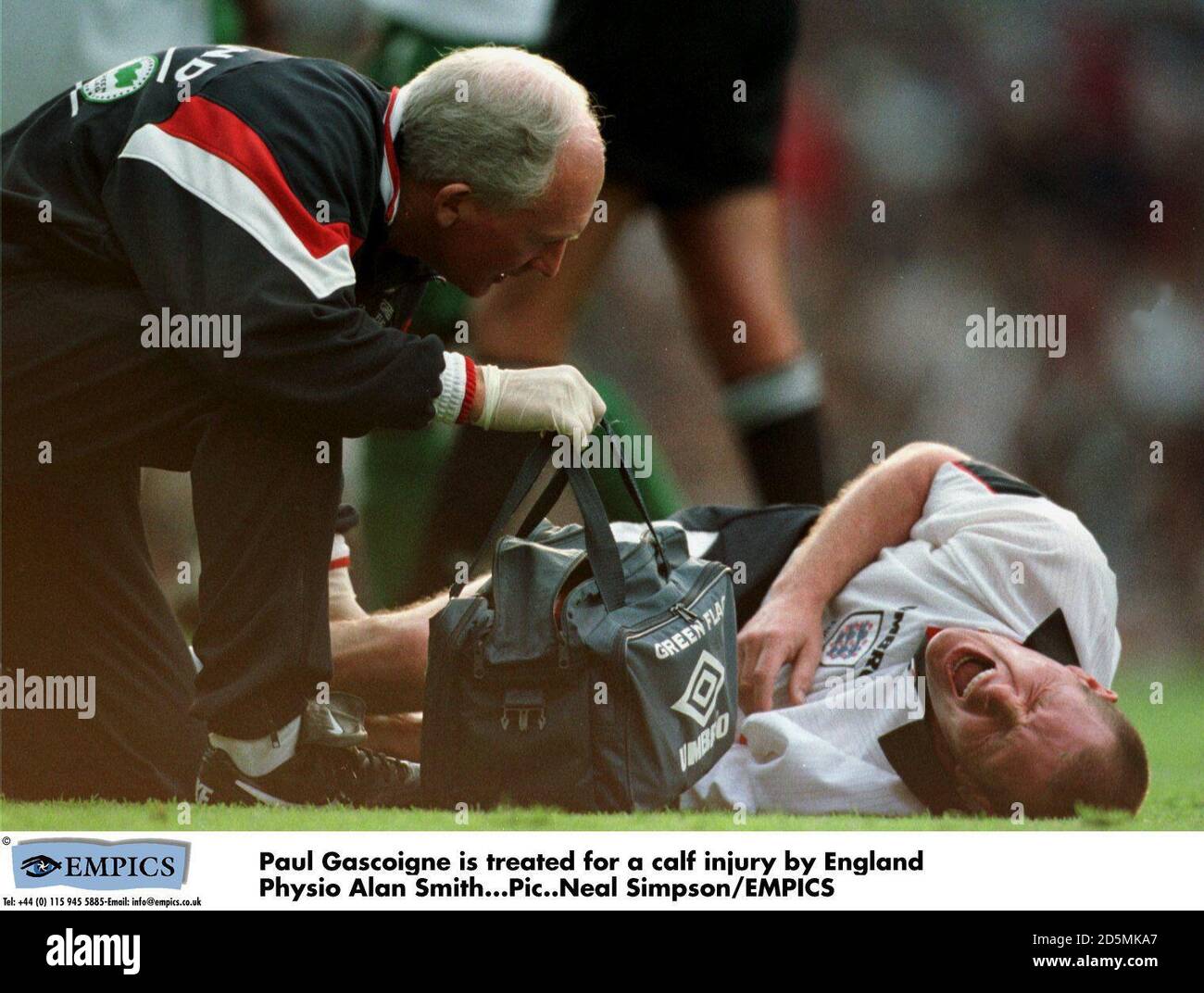 Paul Gascoigne is treated for a calf injury by England Physio Alan ...