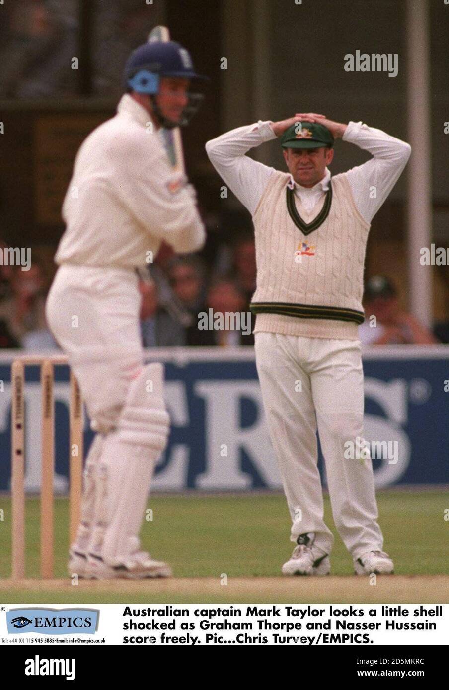Australian captain Mark Taylor looks a little shell shocked as Graham ...