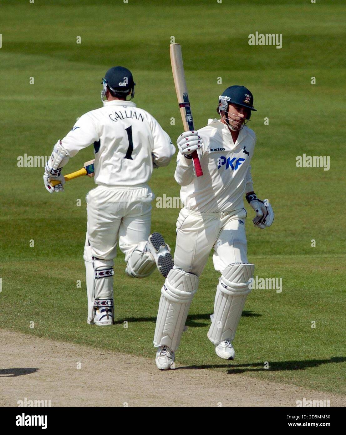 Nottinghamshire's Stephen Fleming celebrates reaching his century Stock ...