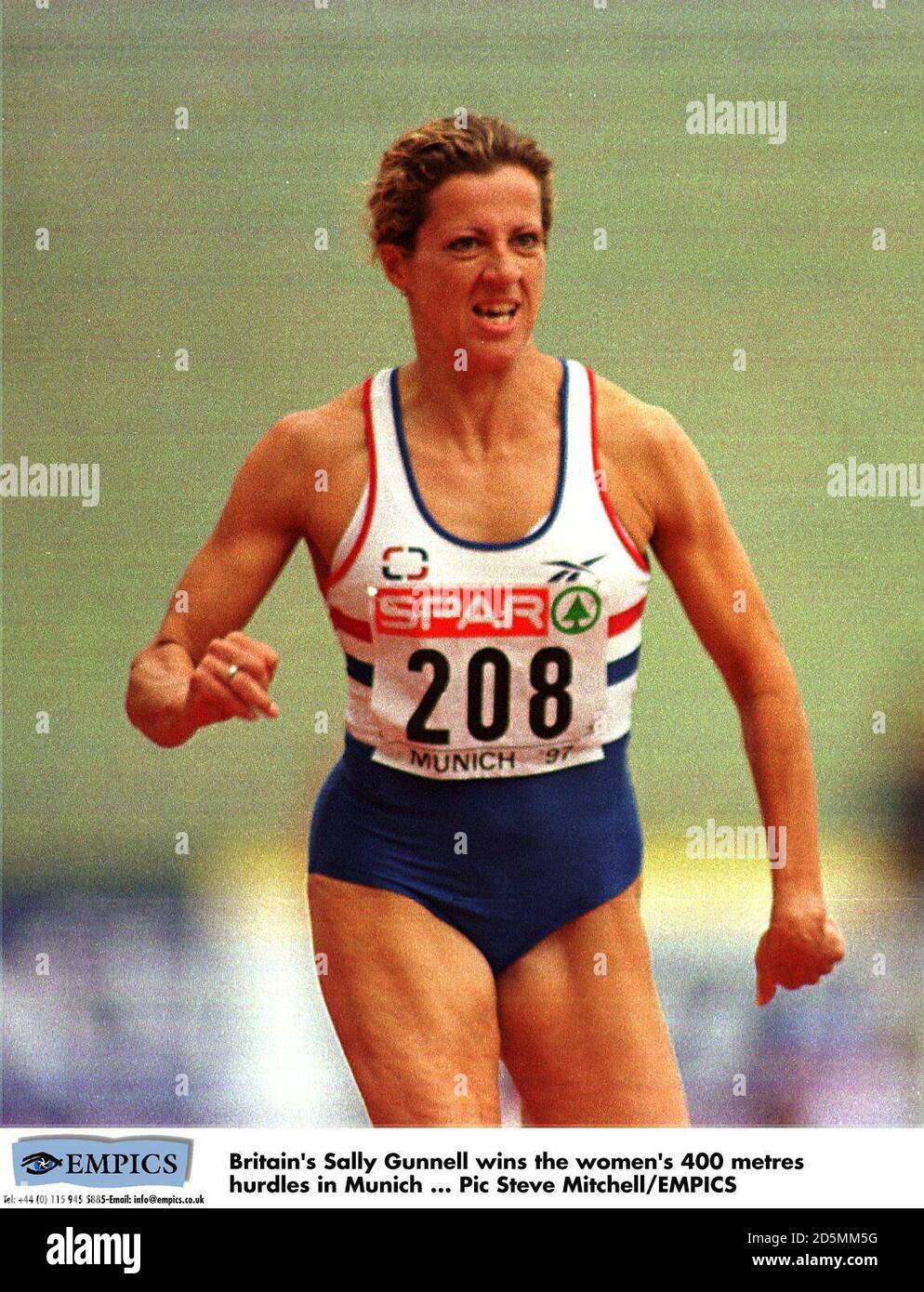 Britain's Sally Gunnell wins the women's 400 metres hurdles in Munich ...
