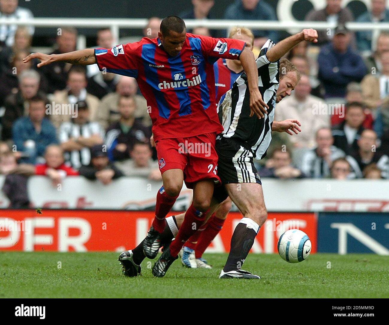 Newcastle United's Alan Shearer battles with Crystal Palace's Fitz Hall ...