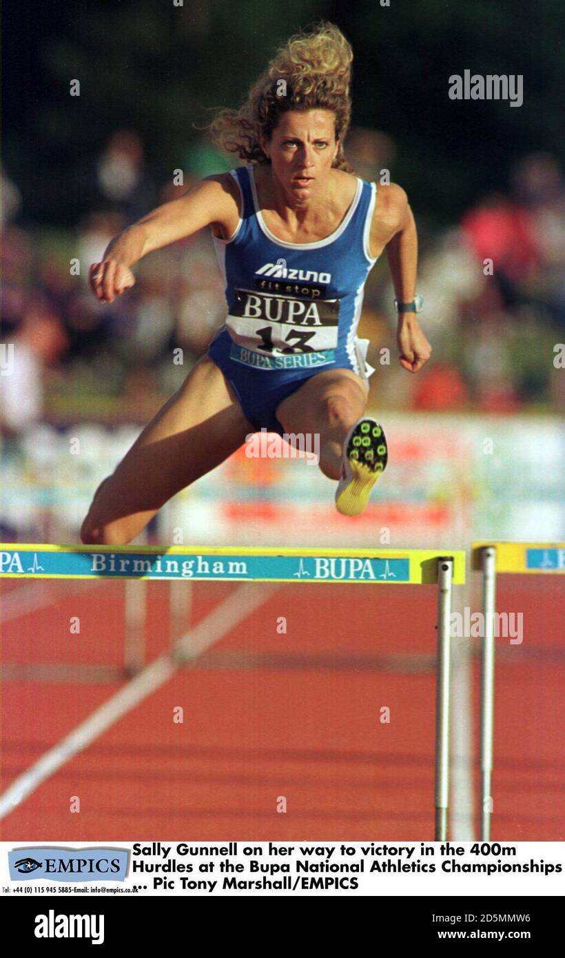 Sally Gunnell on her way to victory in the 400m Hurdles at the Bupa ...