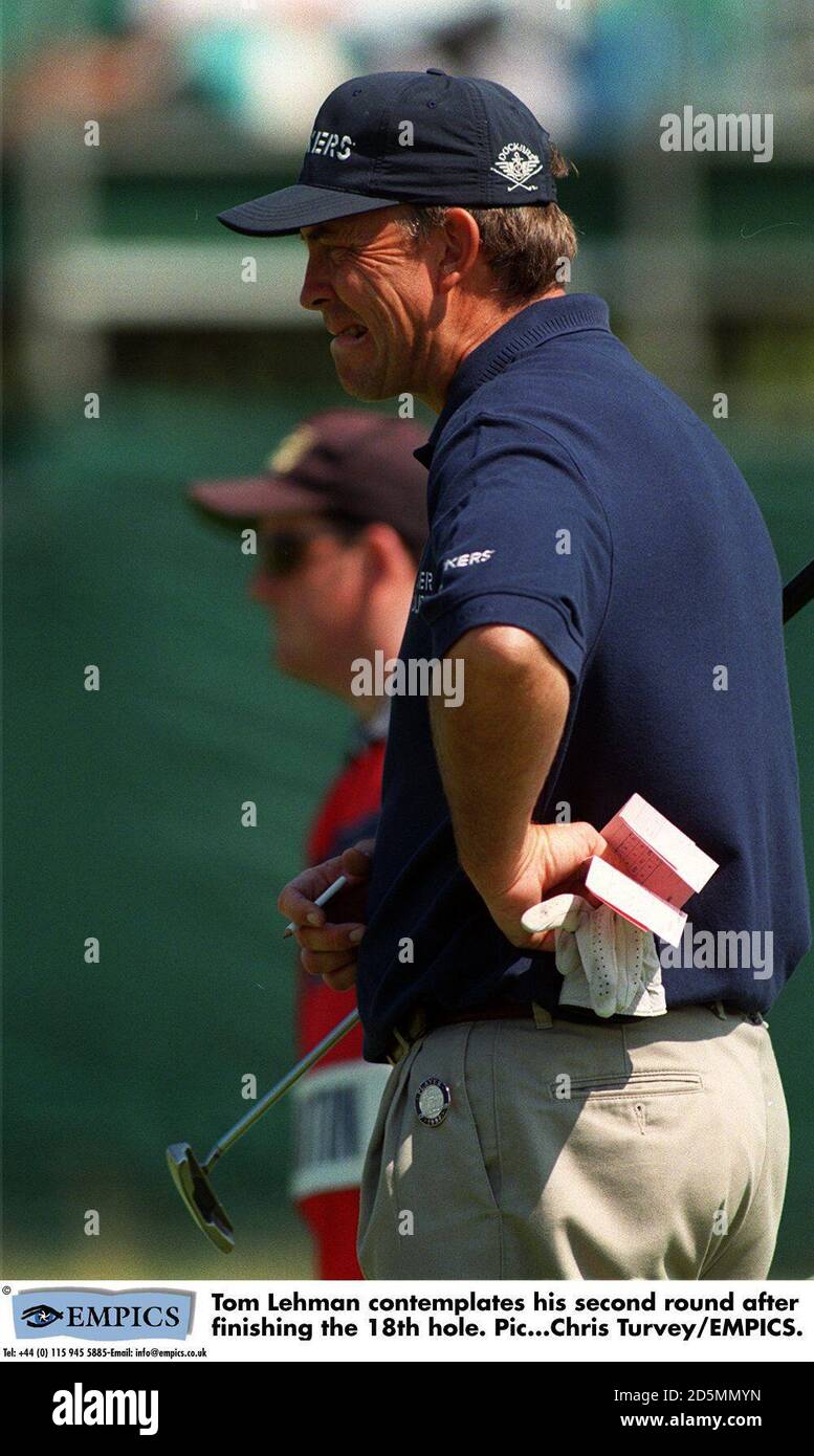 Tom Lehman contemplates his second round after finishing the 18th hole ...