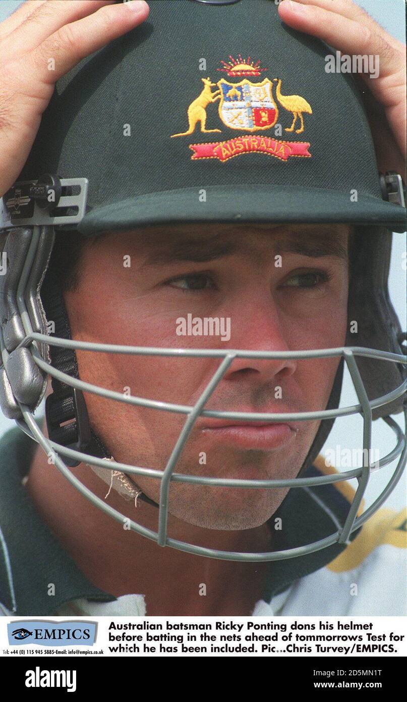 Australian batsman Ricky Ponting dons his helmet before batting in the ...