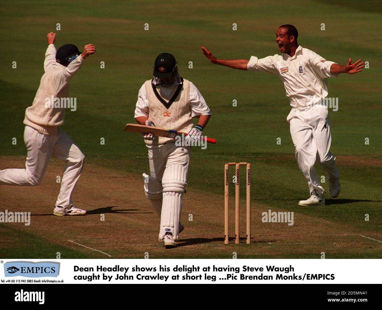Dean Headley shows his delight at having Steve Waugh caught by John ...
