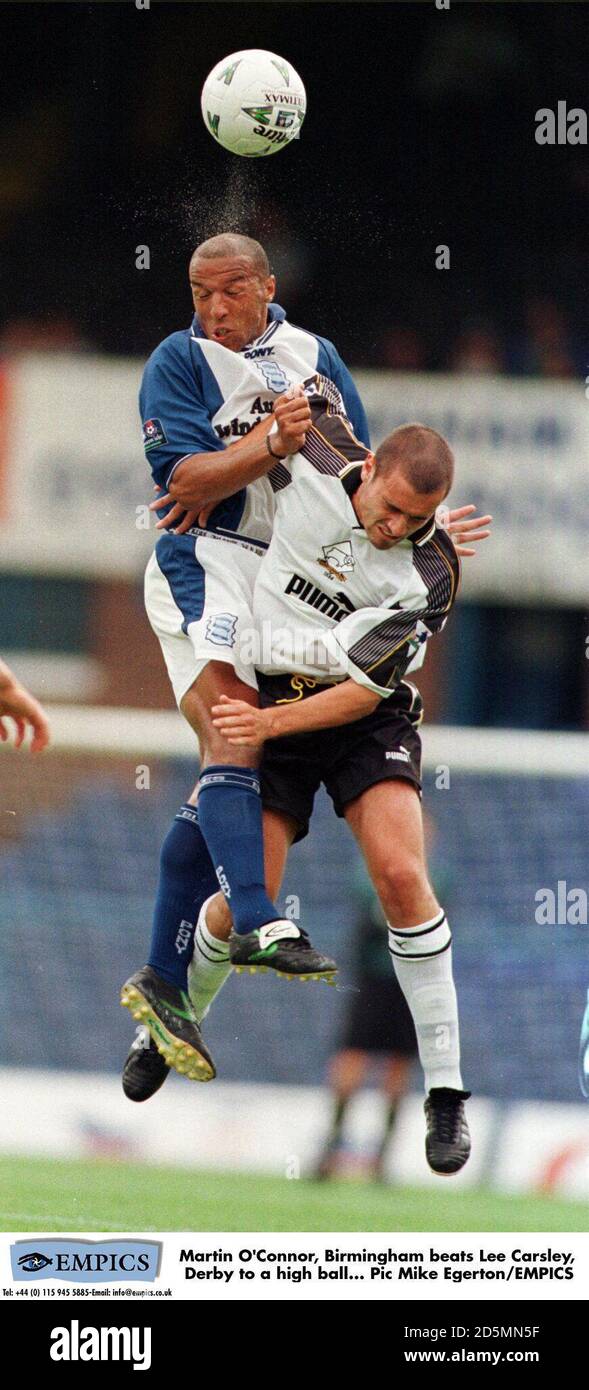 Martin O'Connor, Birmingham beats Lee Carsley, Derby to a high ball ...