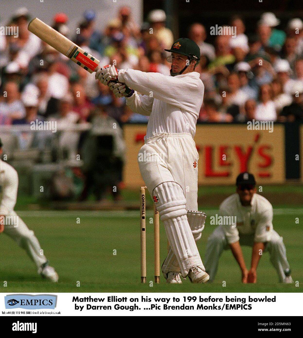 Matthew Elliott on his way to 199 before being bowled by Darren Gough ...